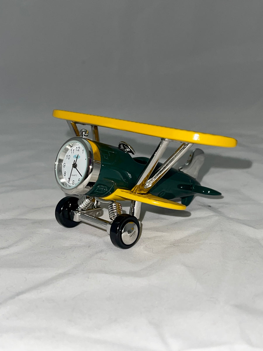 Green/Yellow Bi Plane Clock | Jilly's Socks 'n Such